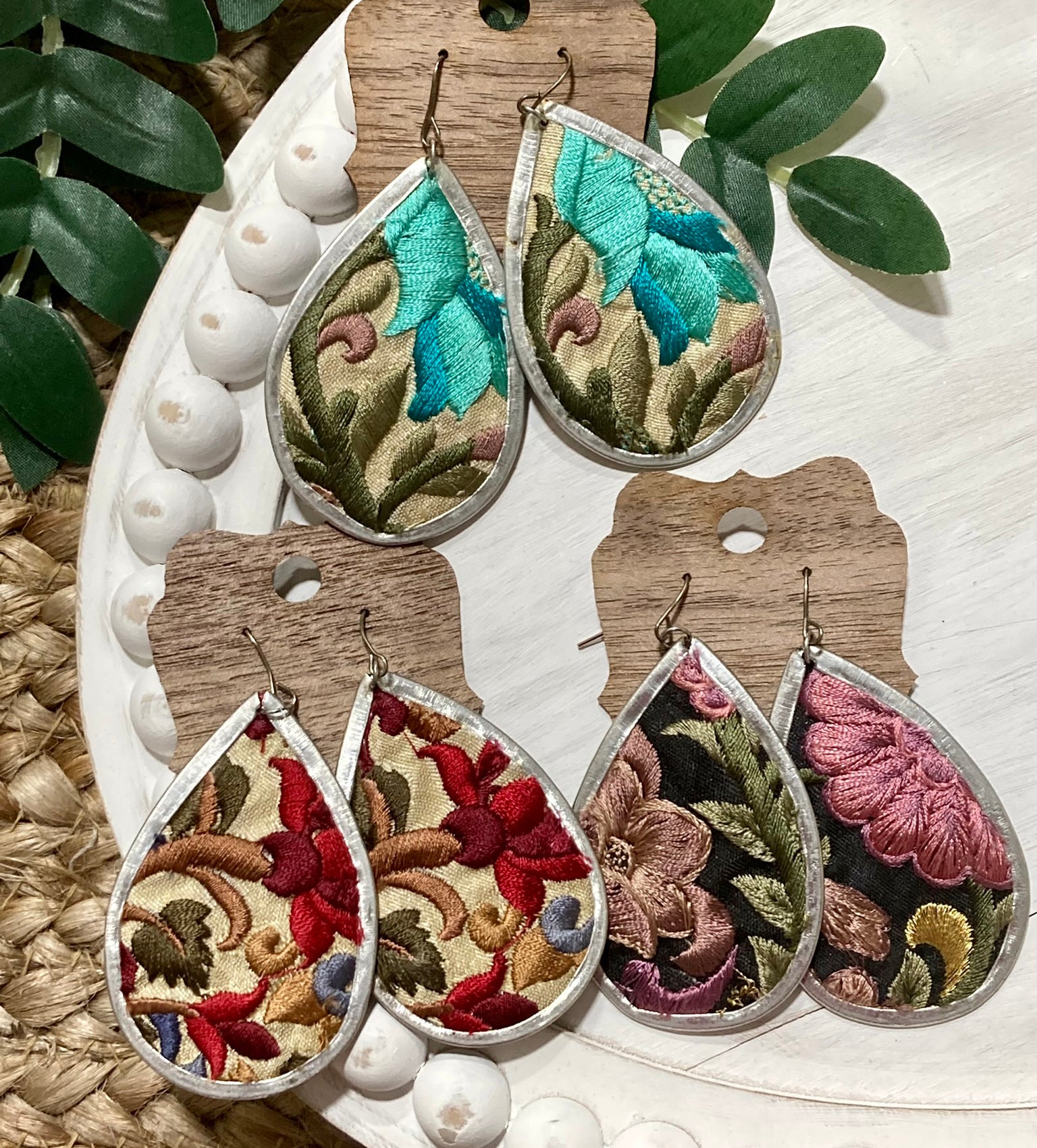 Embroidered Drop Earrings – Happy Possum Workshop